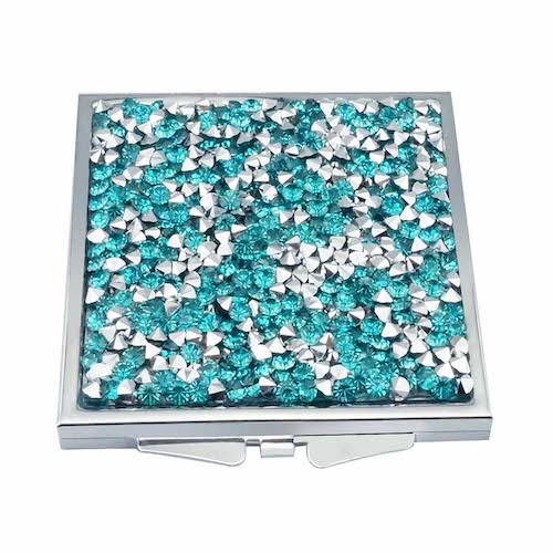 China Supplier of Aquamarine Crystal Square Compact Mirror